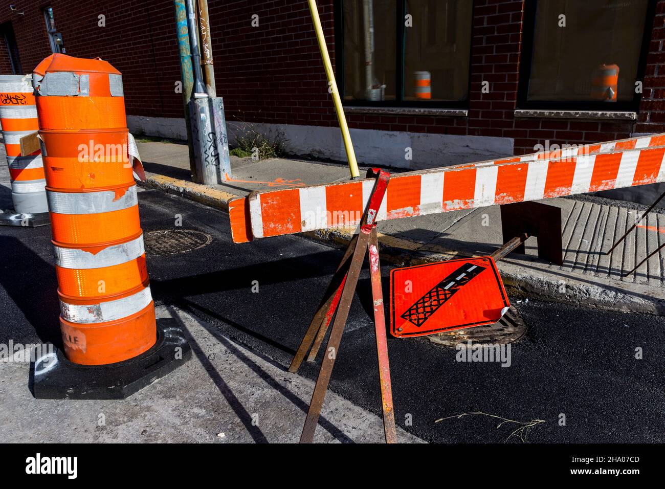 Construction site cones in Montreal, Quebec, Canada Stock Photo - Alamy