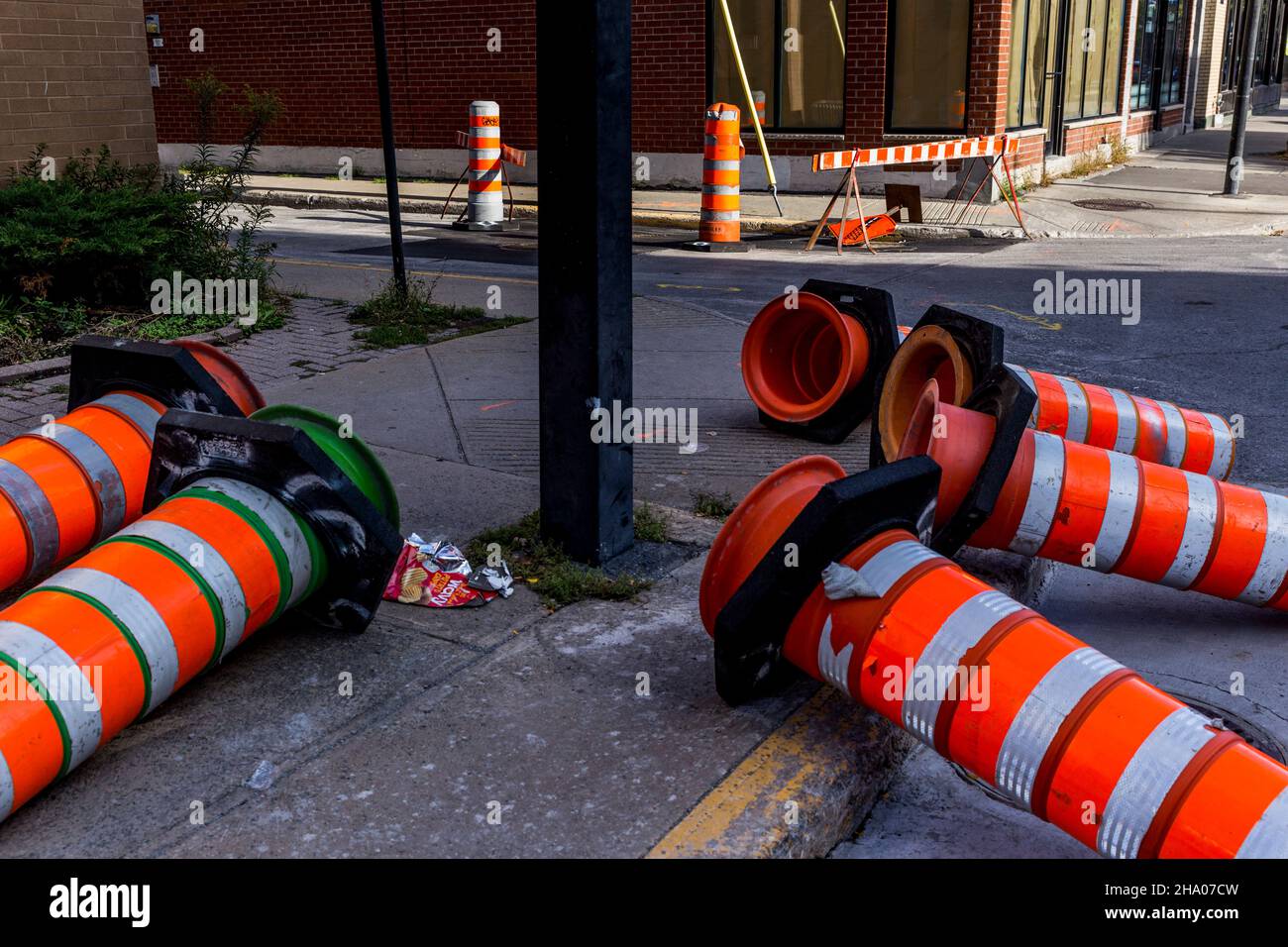 Construction site cones in Montreal, Quebec, Canada Stock Photo - Alamy