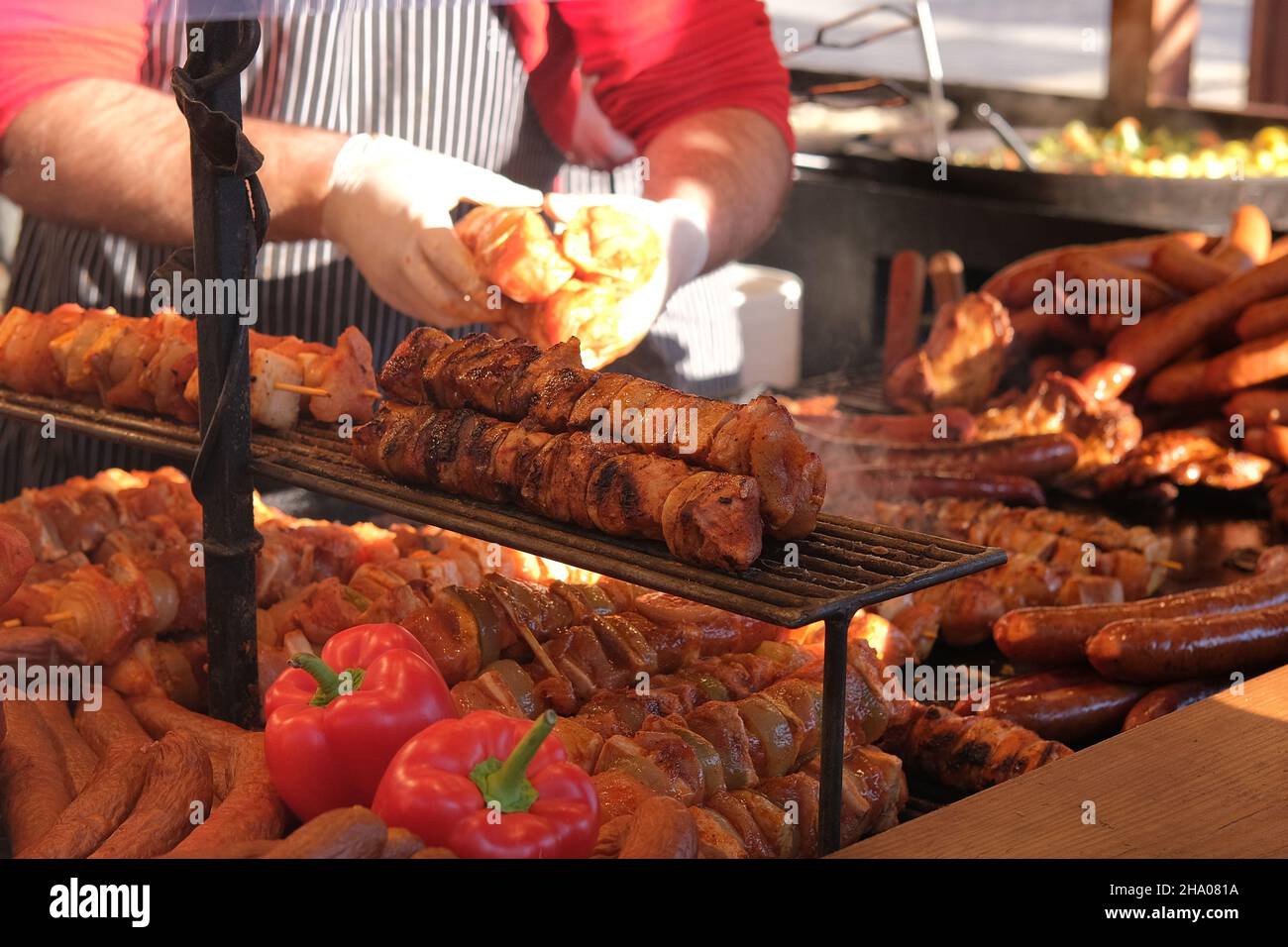 Open air grill restaurant with large selection of grilled gourmet meats ...