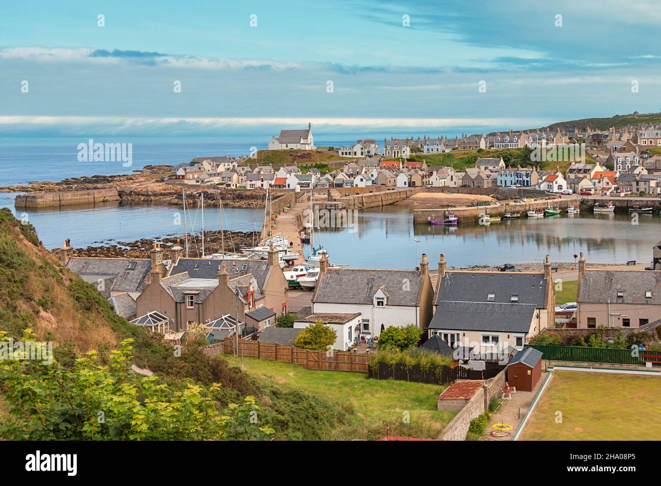 FINDOCHTY MORAY COAST SCOTLAND BOWLING GREEN HARBOUR AREA AND HOUSES IN ...