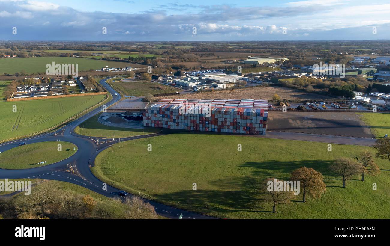 Stacks of shipping containers at a storage facility in mid-Suffolk, UK ...