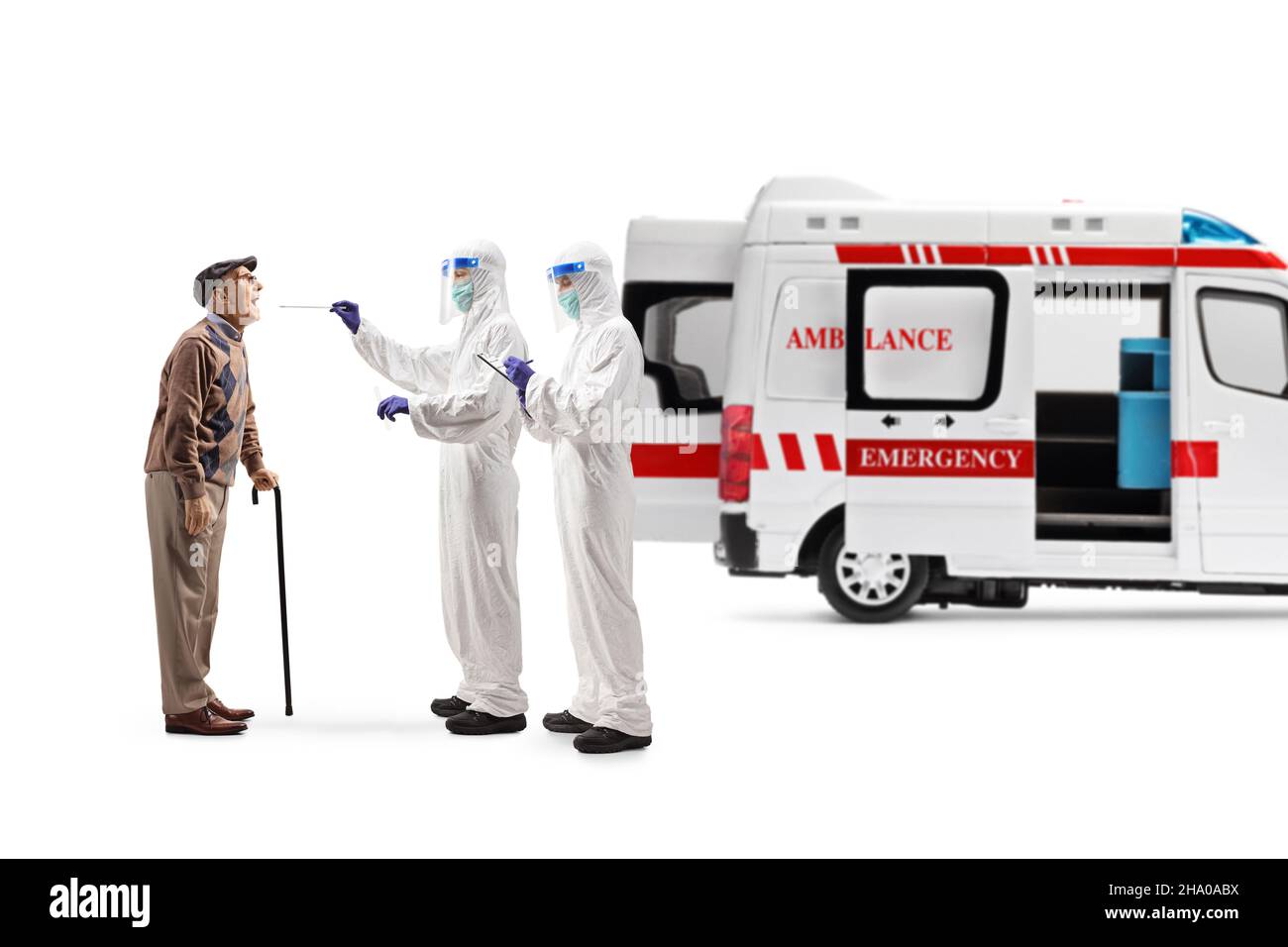 Full length profile shot of a healthcare workers with an ambulance ...