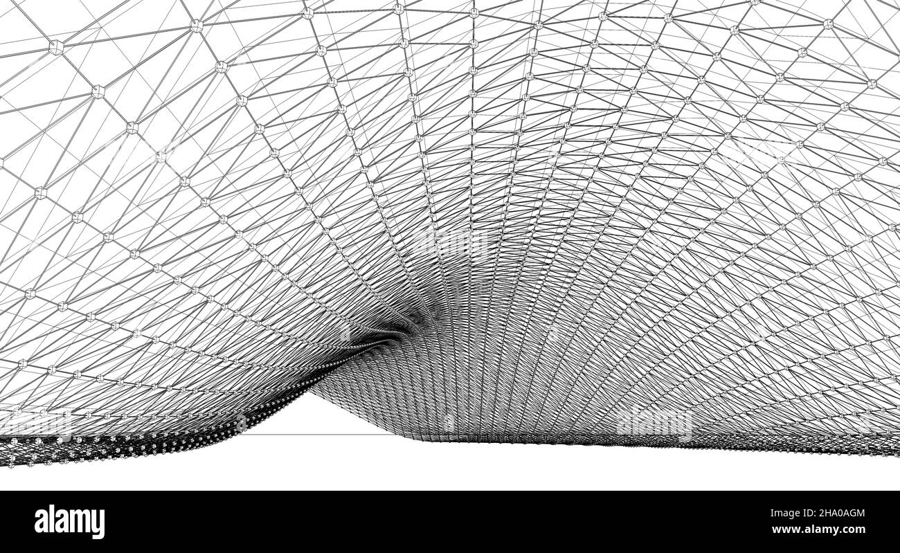 Mesh or net with lines and geometric shapes detail.3d illustration in ...
