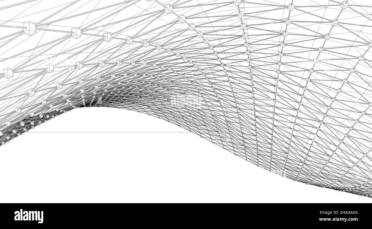 Mesh or net with lines and geometric shapes detail.3d illustration in ...