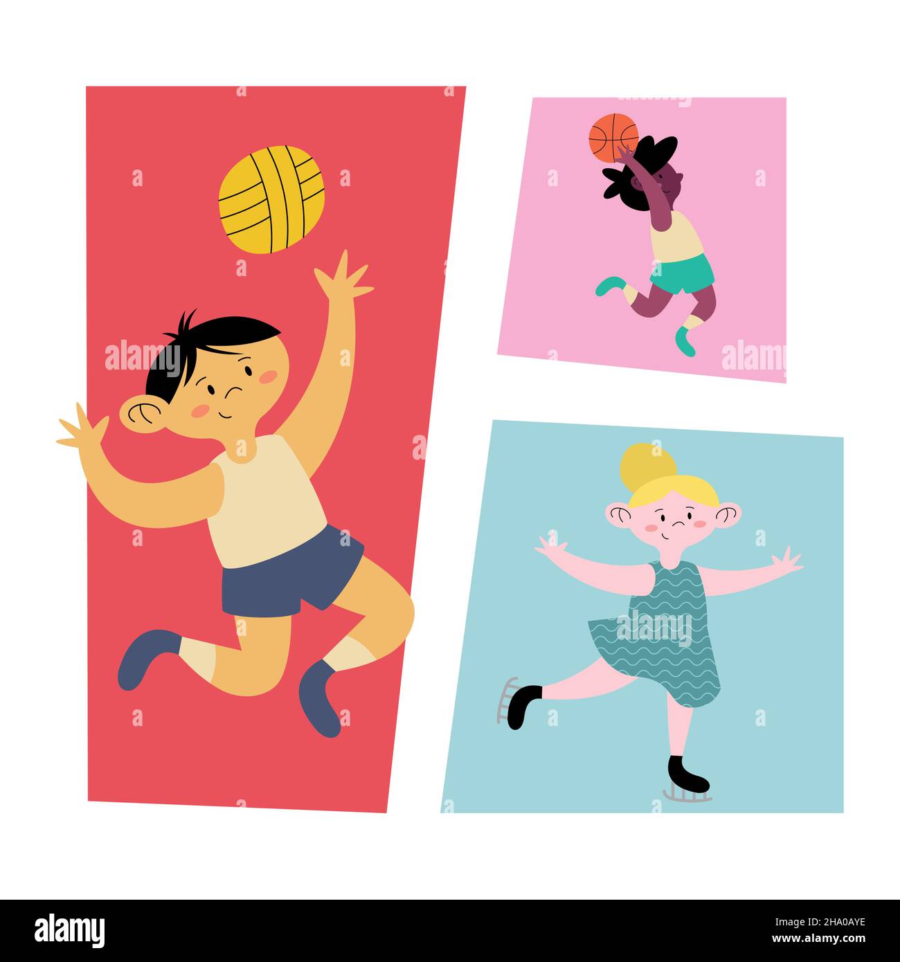 three kids practicing sports characters Stock Vector Image & Art - Alamy
