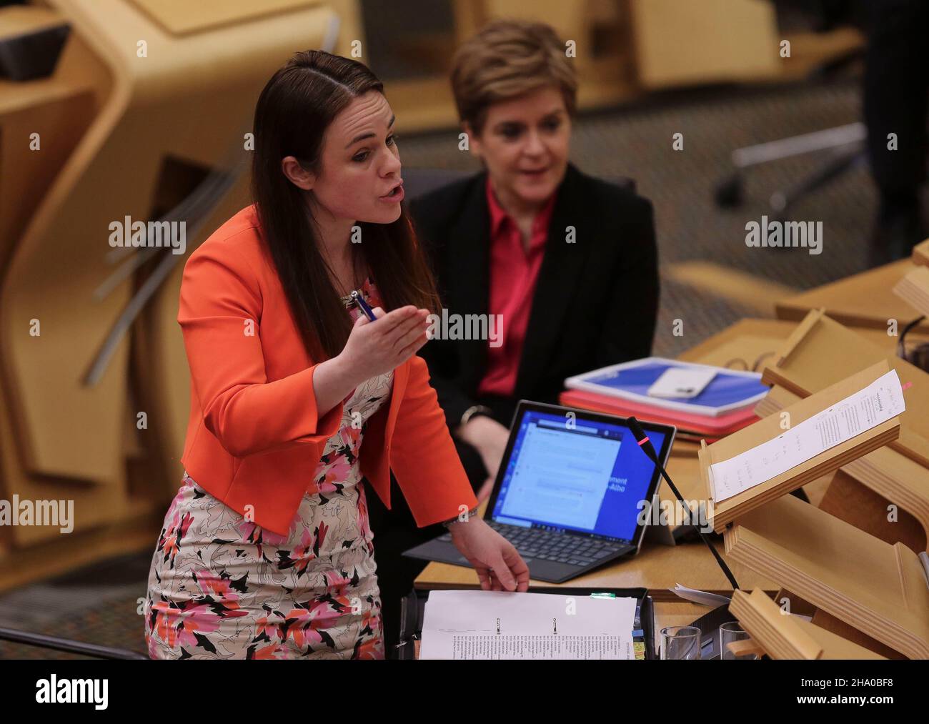 Scotland's First Minister Nicola Sturgeon (right) and Finance Secretary ...