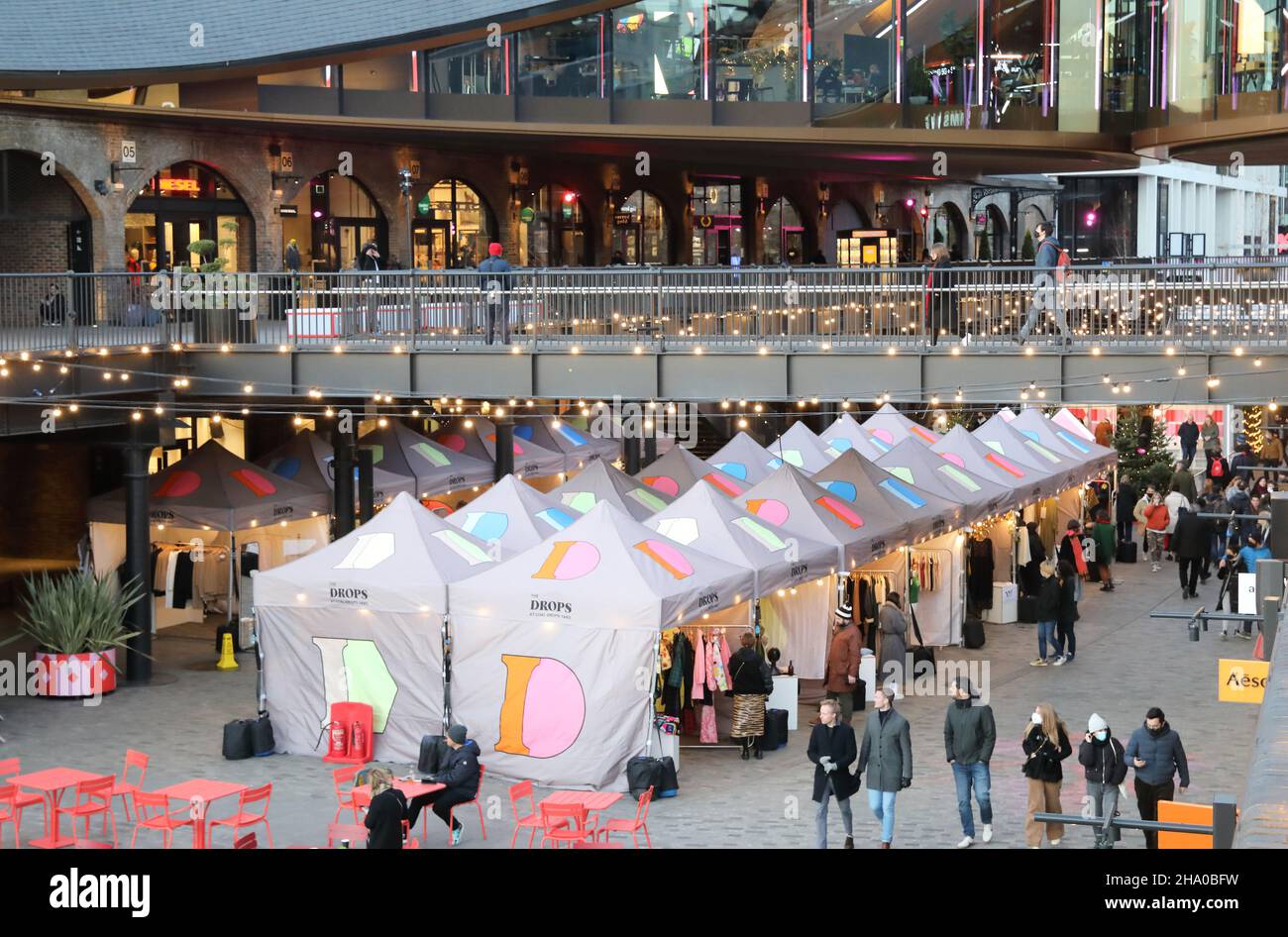 The Drops, the Christmas market at Coal Drops Yard, December 2021, at ...