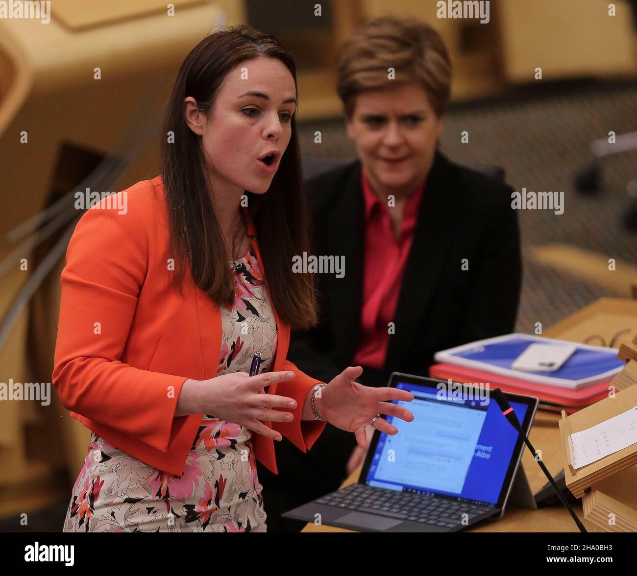 Scotland's First Minister Nicola Sturgeon (right) and Finance Secretary ...