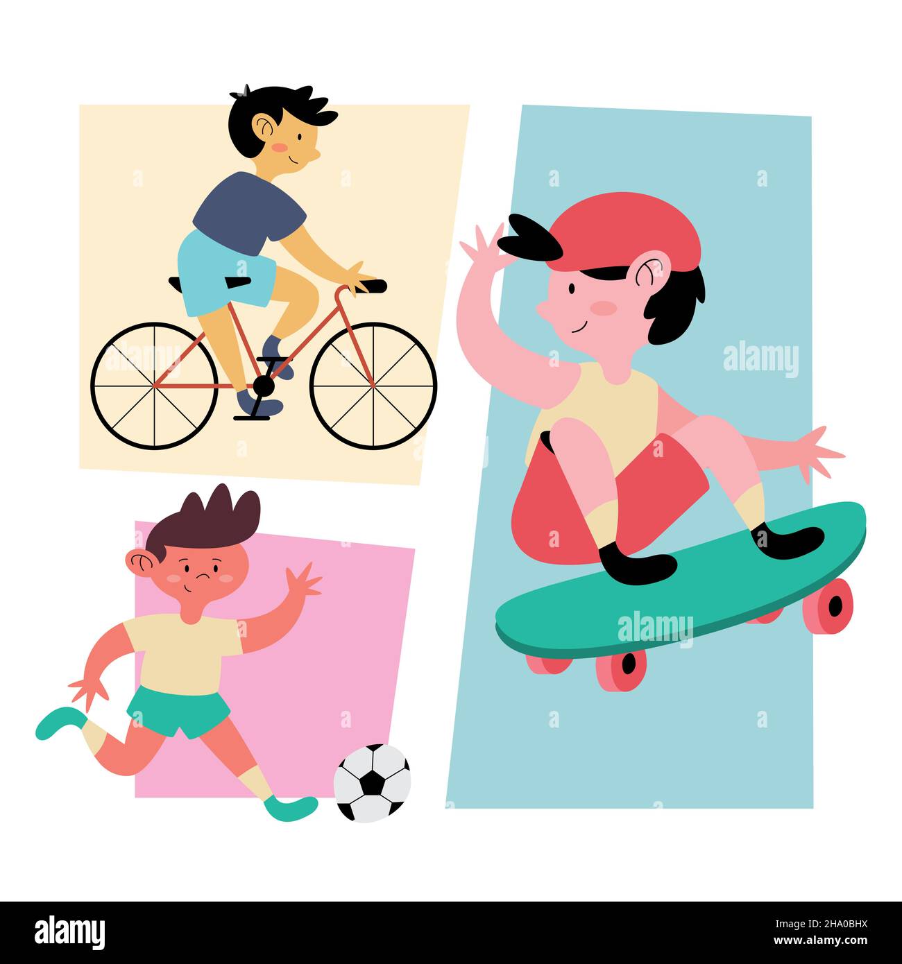 three boys practicing sports characters Stock Vector Image & Art - Alamy
