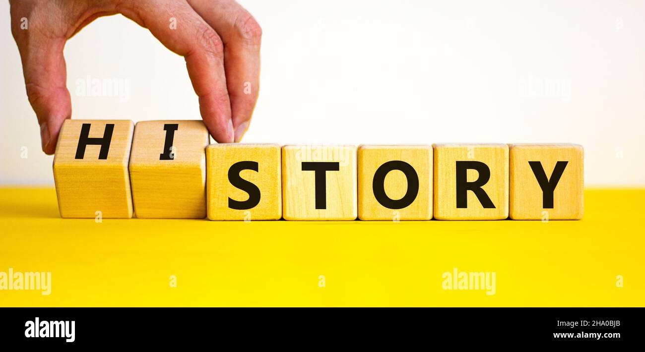 Story and history symbol. Historic turns a cube, changes the word story ...