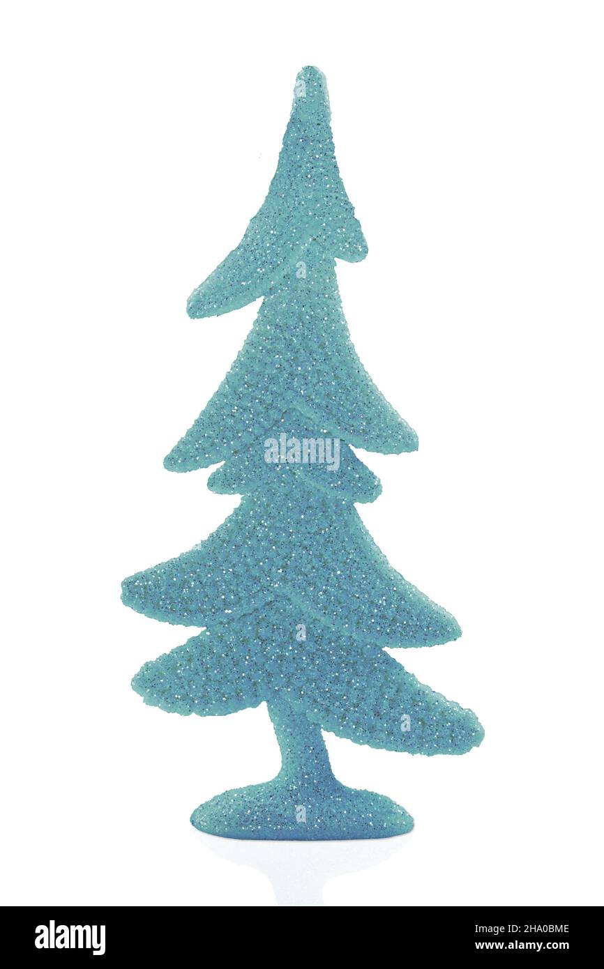 Blue shiny Christmas tree with shimmer on white isolated background ...