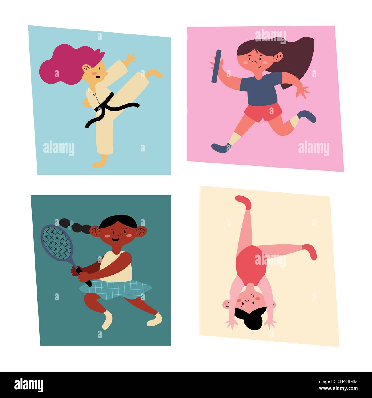 four girls practicing sports characters Stock Vector Image & Art - Alamy