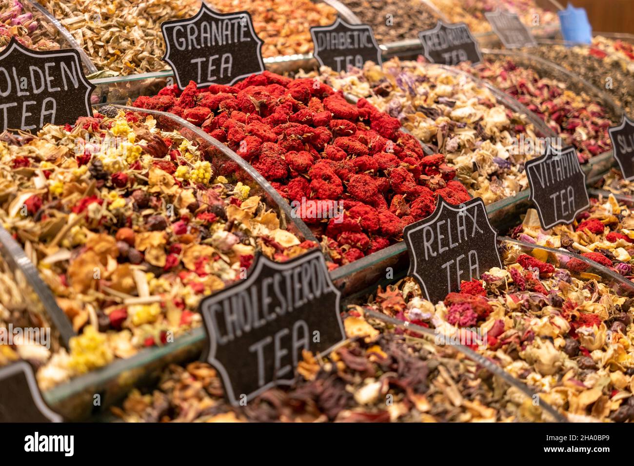 herbal teas in the shop in Istanbul Grand Bazaar Stock Photo - Alamy