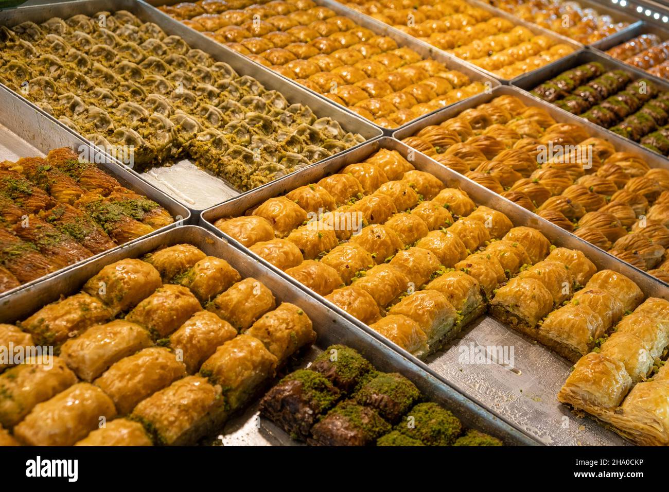 Turkish desserts on candy shop in Istanbul Stock Photo - Alamy
