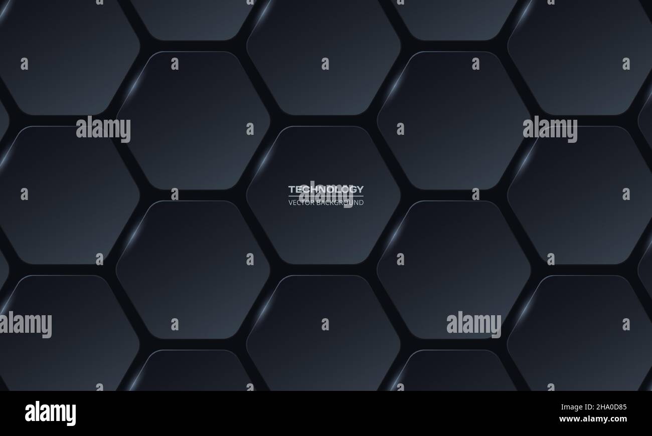 Abstract 3d dark grey technology hexagon background. Dark gray three ...