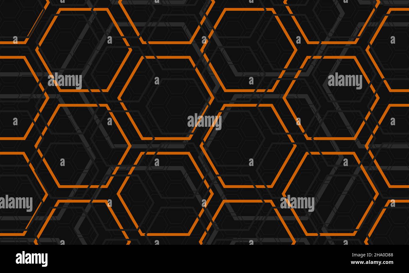 Dark gray and orange hexagonal technology abstract background. Grey ...