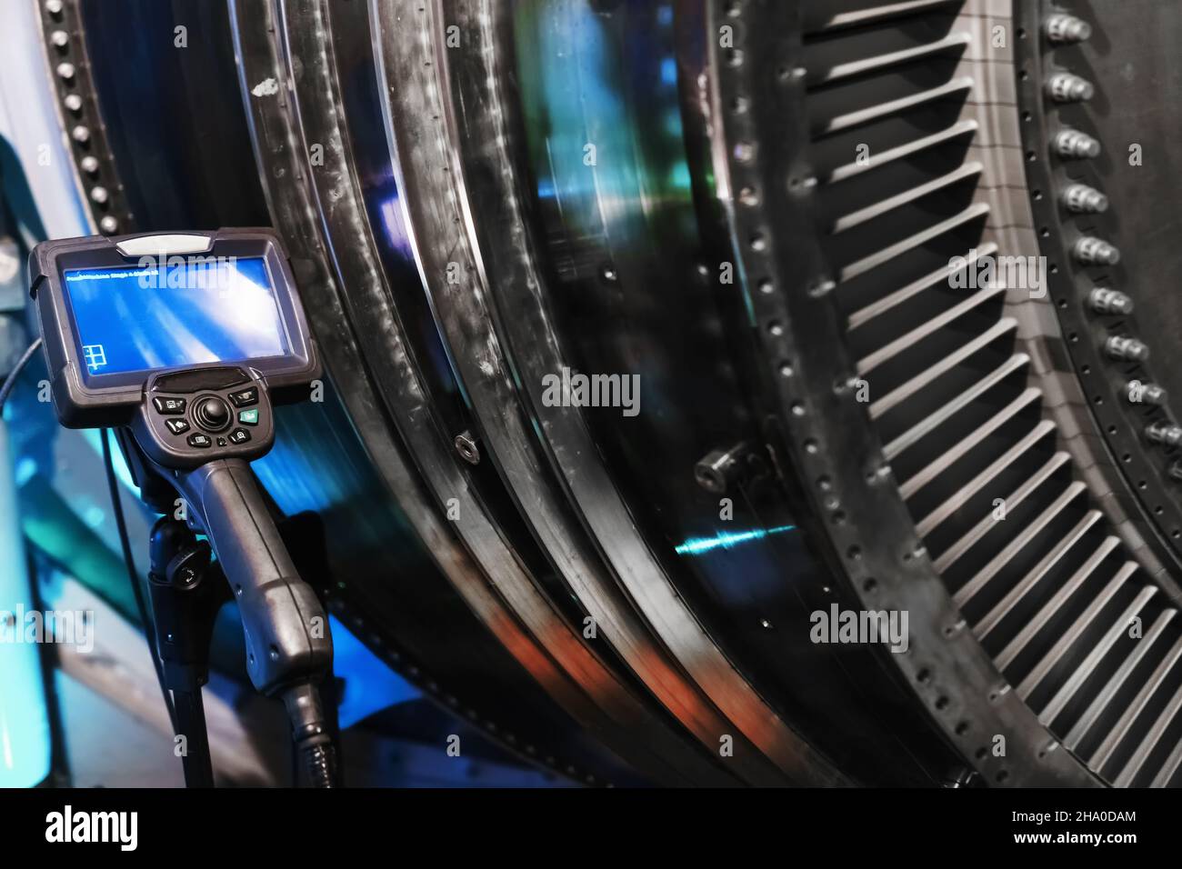 Borescope camera display on a tripod located at the turbine, Inspection ...