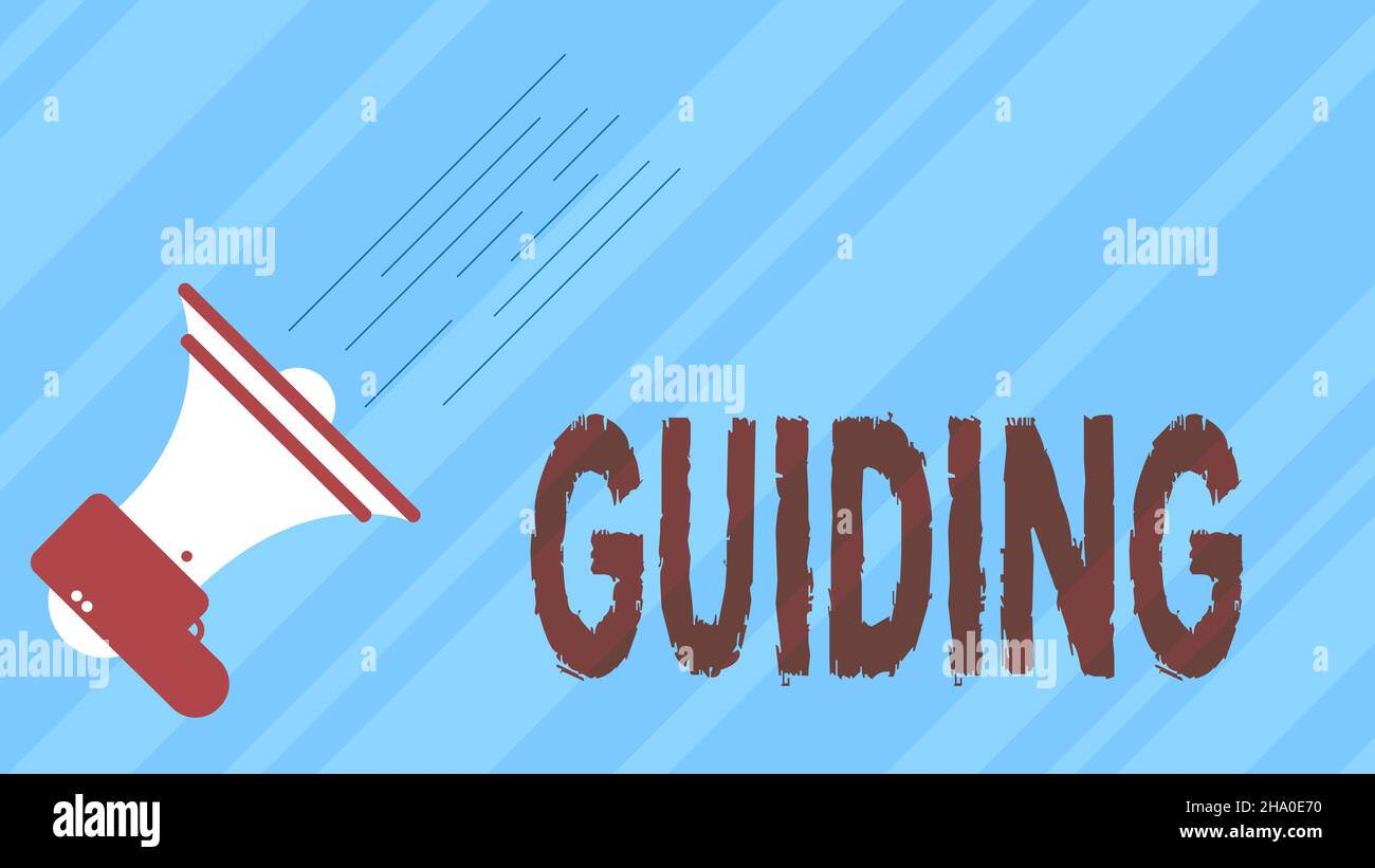 Sign displaying Guiding. Business overview to show someone how to do ...
