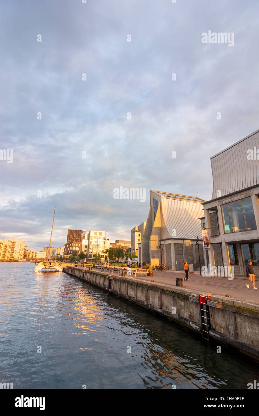 Aalborg: waterfront at Limfjord, Utzon Center, sailship katamaran, in ...