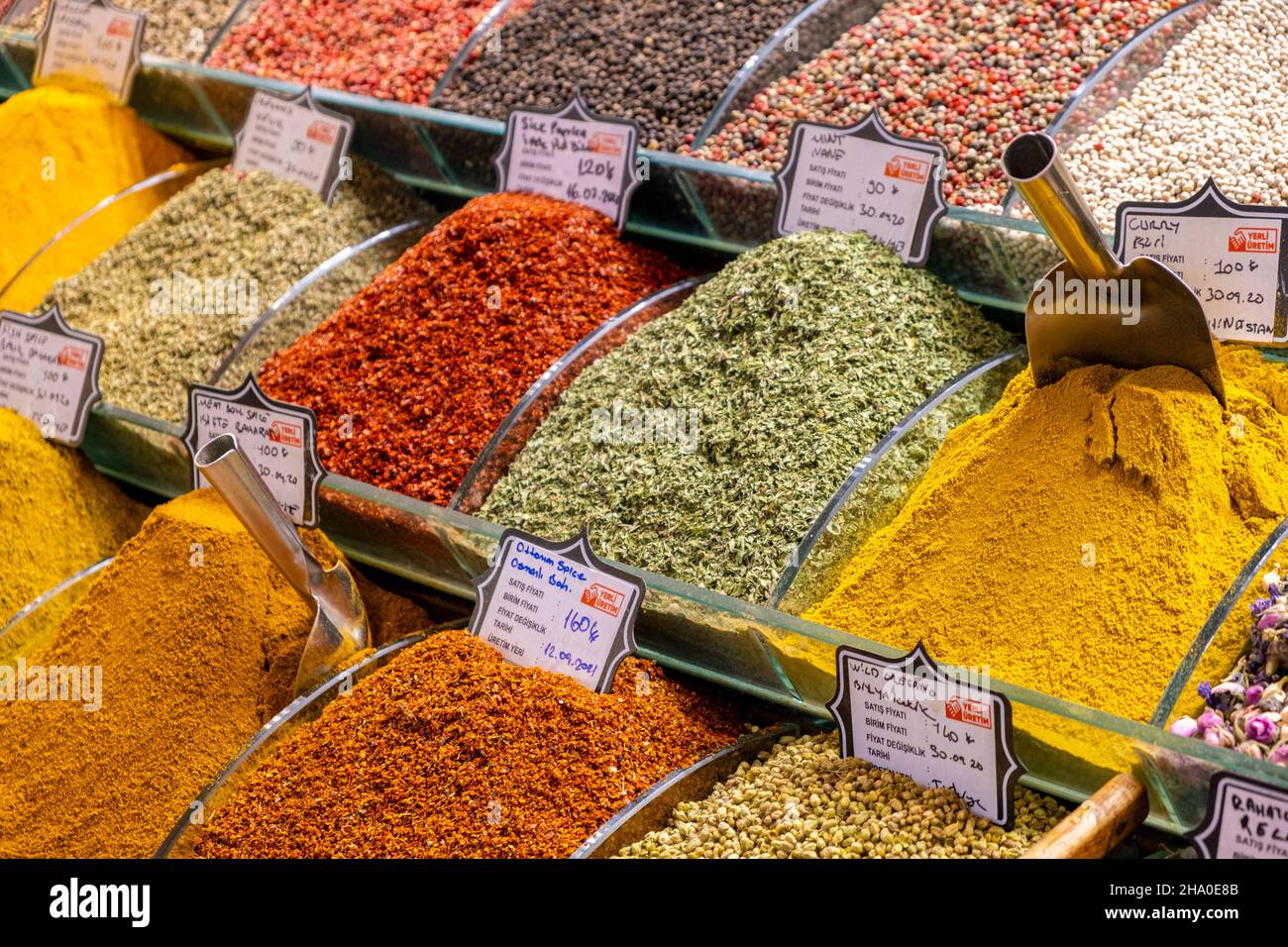 Turkish traditional aromatic spices and teas in the bazaar Stock Photo ...