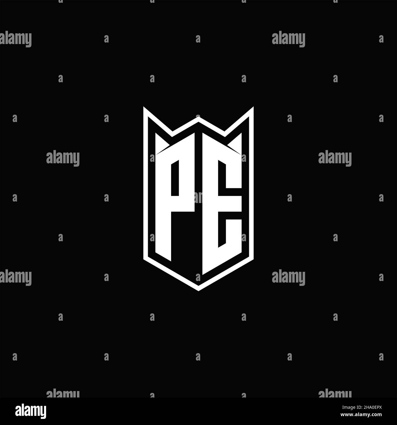 PE Logo monogram with shield shape designs template vector icon modern ...