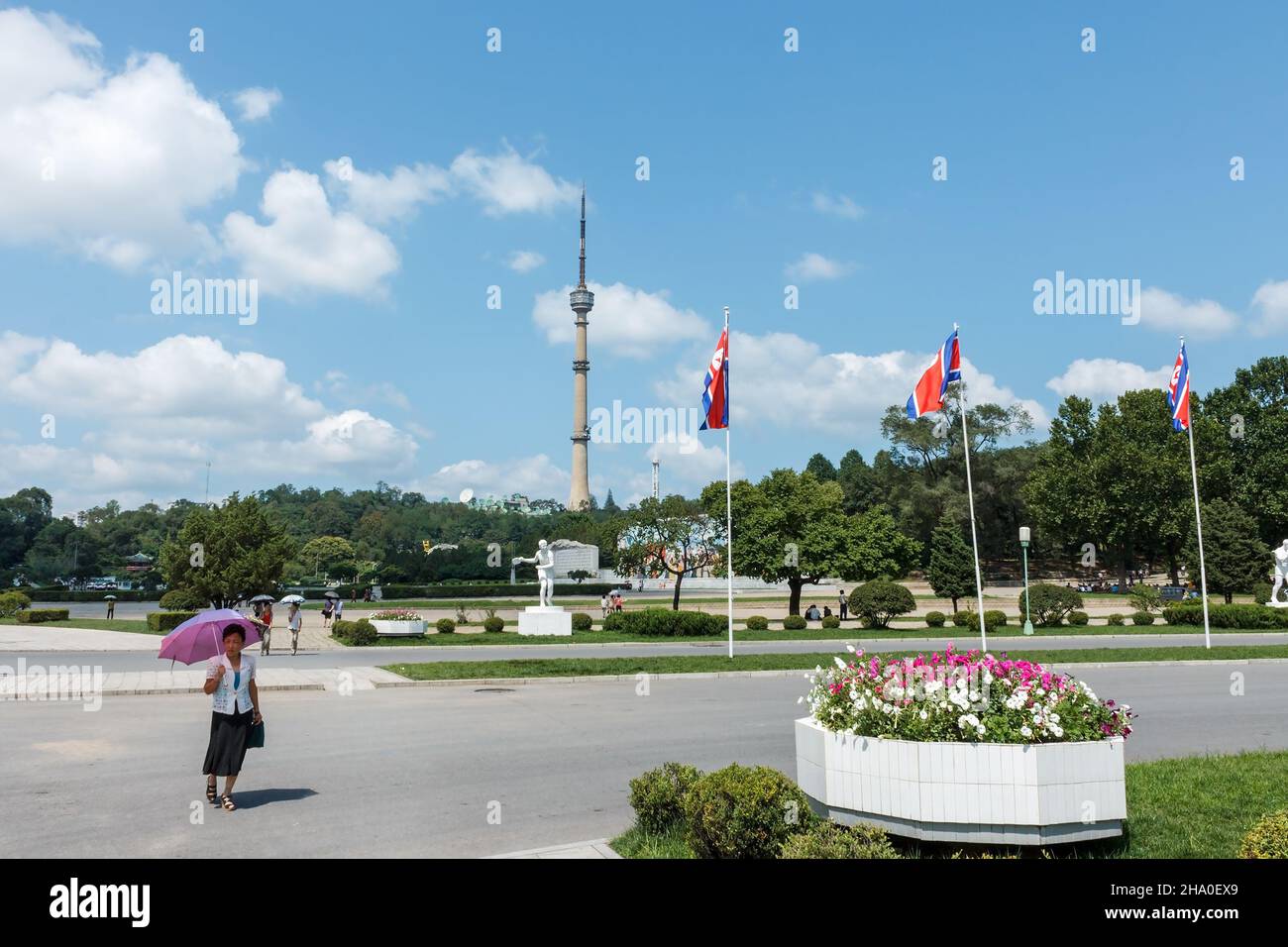 Pyongyang, North Korea - July 27, 2014: View on the Pyongyang TV tower ...