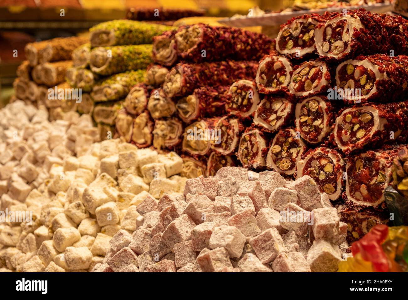Turkish traditional delights in the market place Stock Photo - Alamy