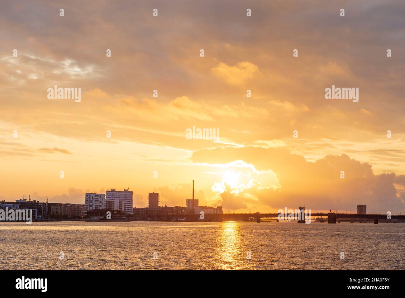 Aalborg: waterfront at Limfjord, bridge Limfjordsbroen, in Aalborg ...