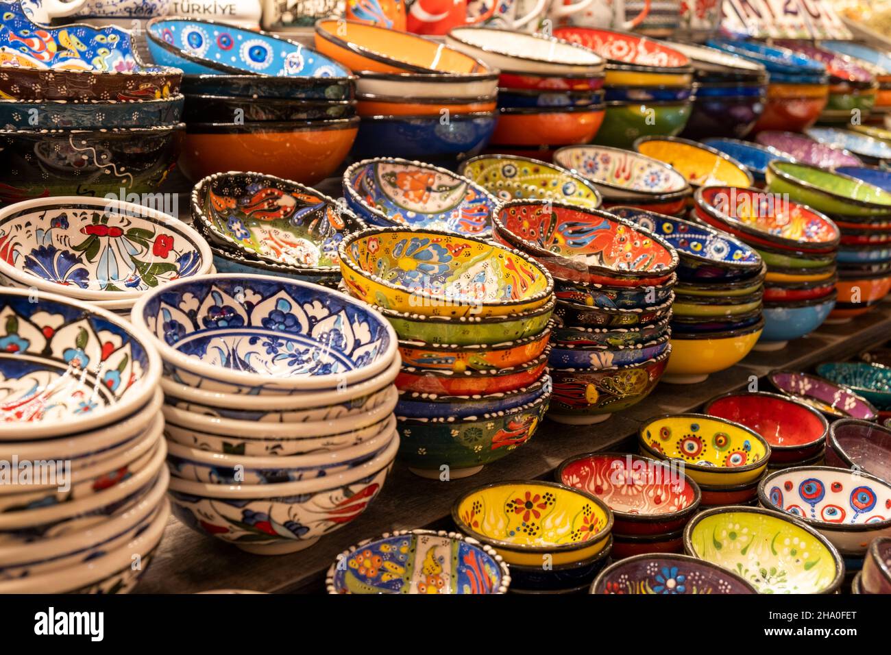 Turkish traditional design ceramic plates in the market Old Bazaar in ...