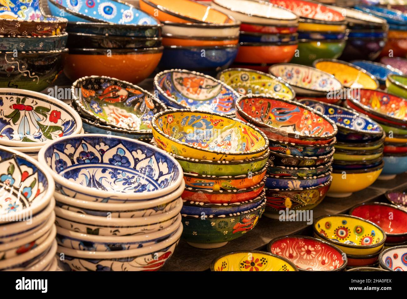 Turkish traditional design ceramic plates in the market Old Bazaar in ...