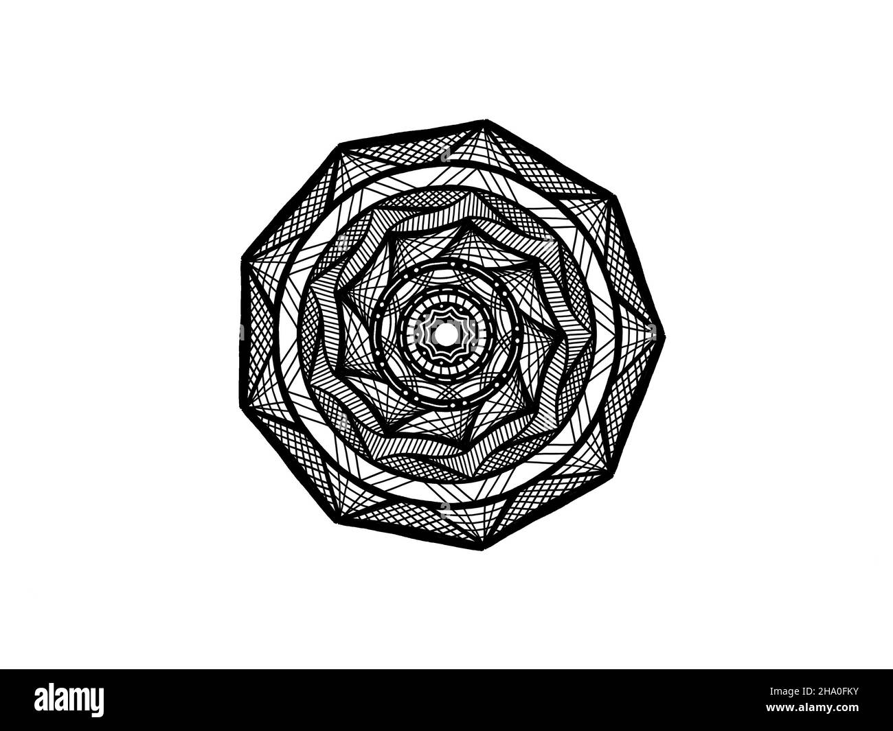 black and white mandala ornament hand drawn Stock Photo - Alamy