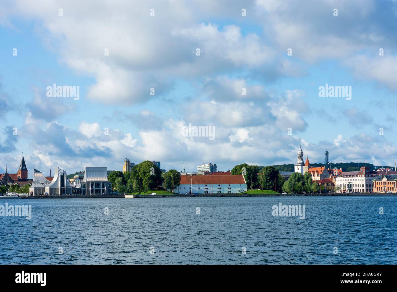 Aalborg: waterfront at fjord Limfjord, city center, Utzon Center ...