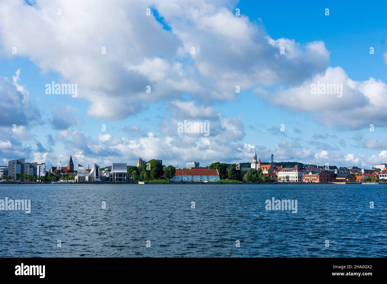 Aalborg: waterfront at fjord Limfjord, city center, Utzon Center ...