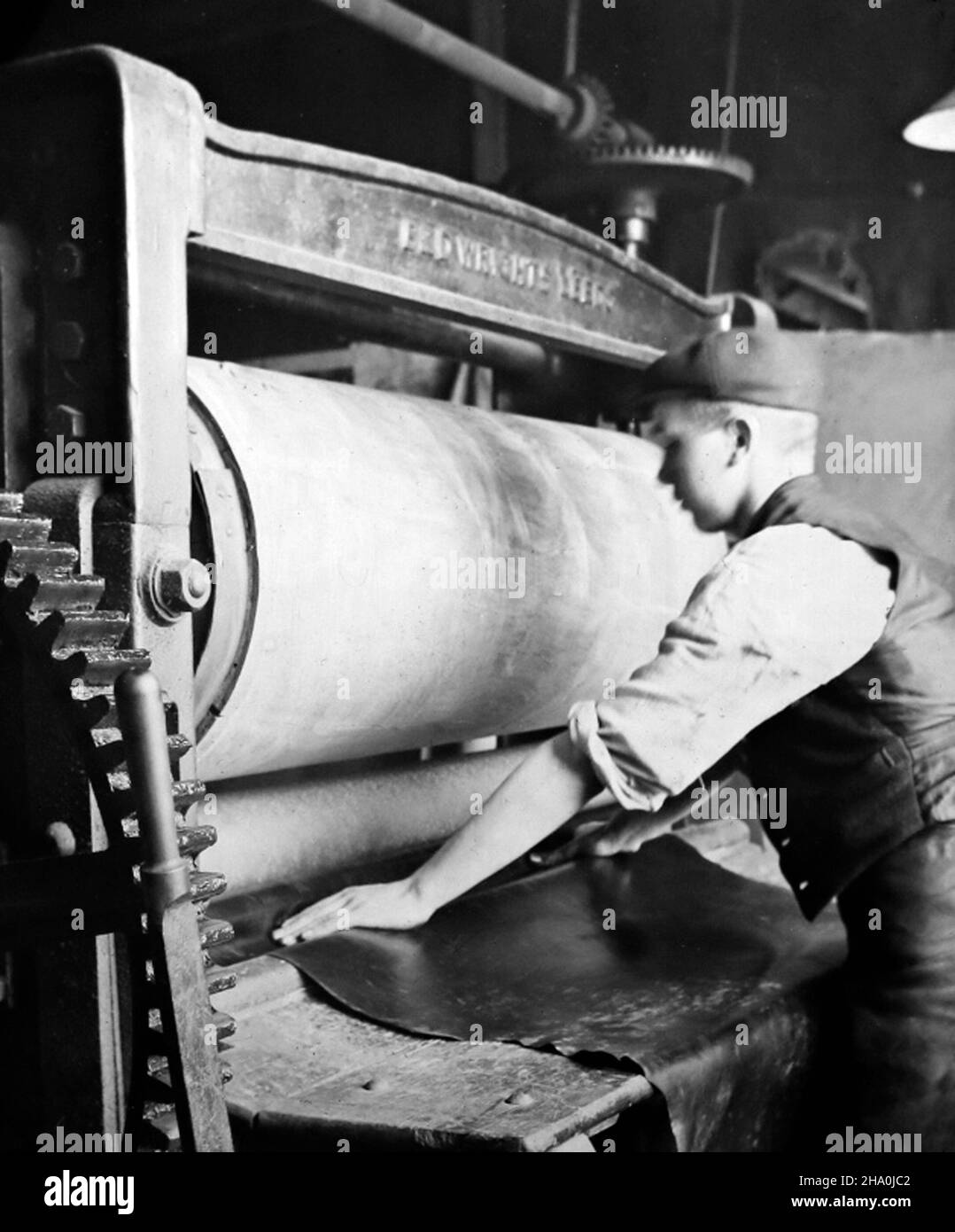 Printing grain, leather production, Victorian period Stock Photo - Alamy