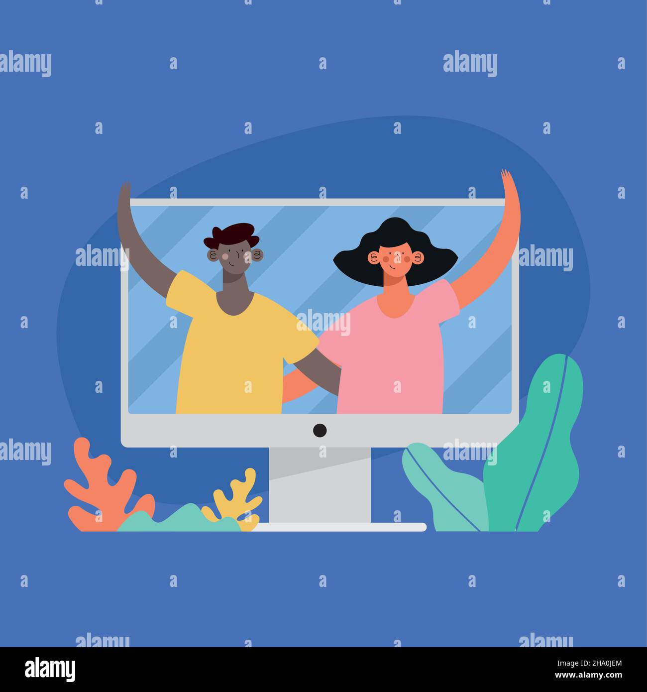 Young couple desktop characters hi-res stock photography and images - Alamy