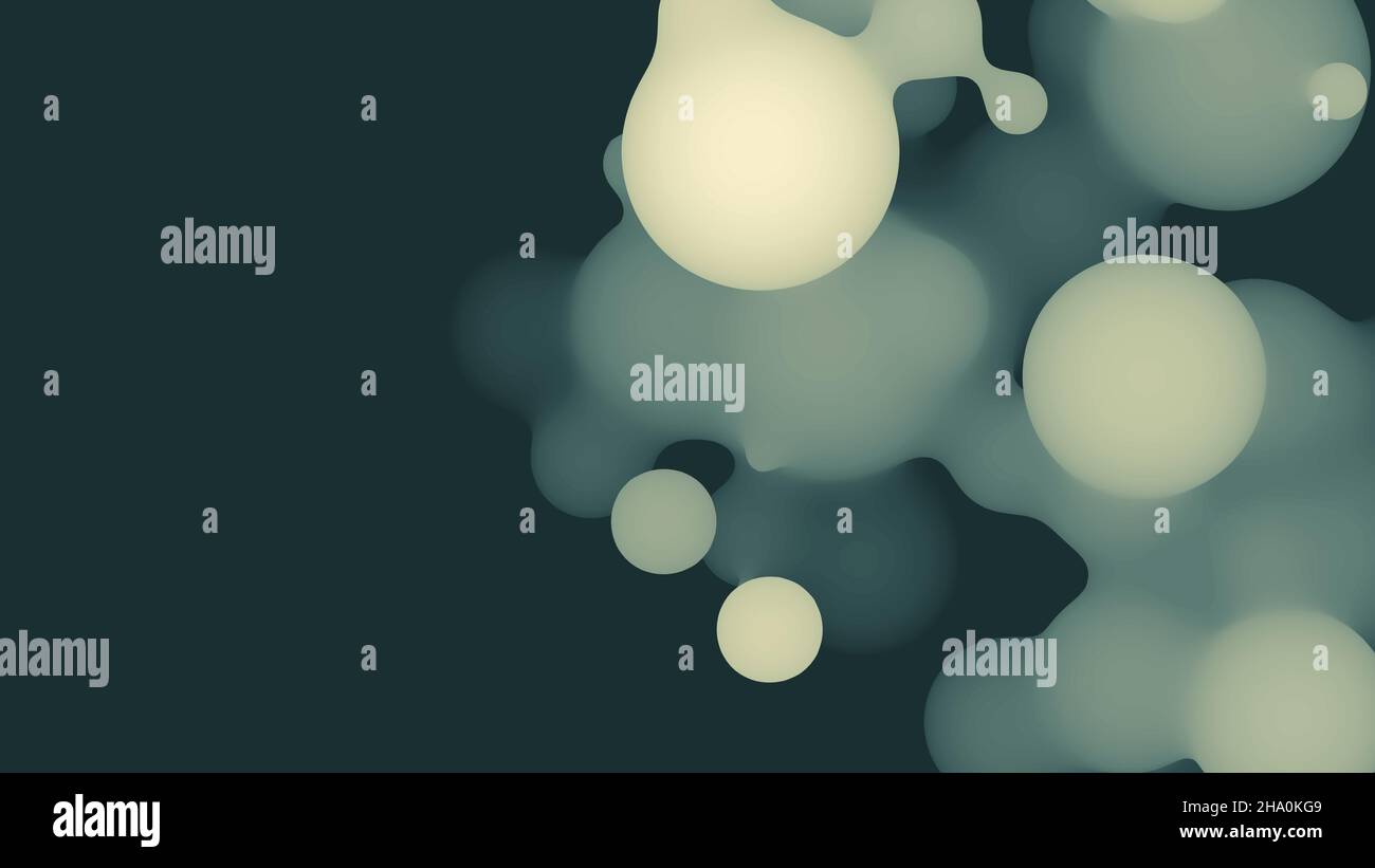 Abstract 3d fluid metaball shape with light green balls. Synthwave ...
