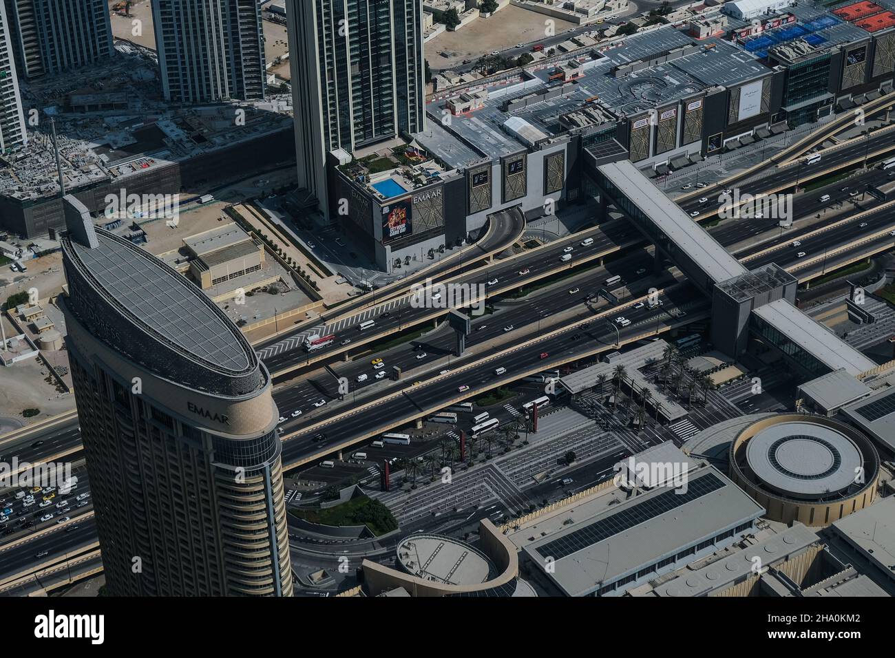 A view from Burj Khalifa towards the road at Dubai downtown district ...