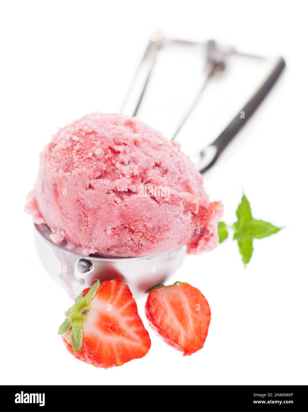 strawberry ice cream, strawberries, mint, fruit, red, green, scoop ...