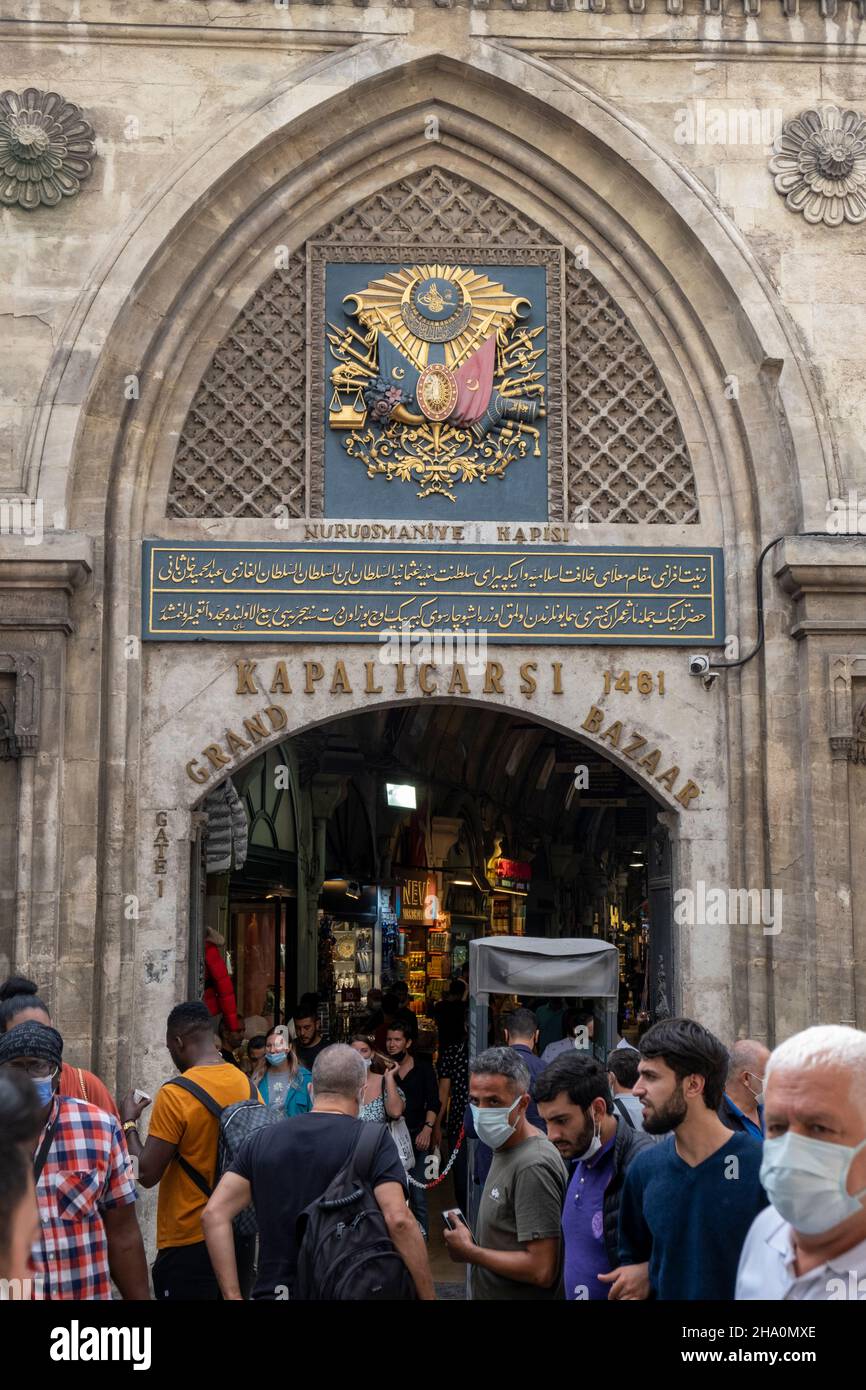Historic Grand Bazaar gate with tourists in Istanbul old city Stock ...