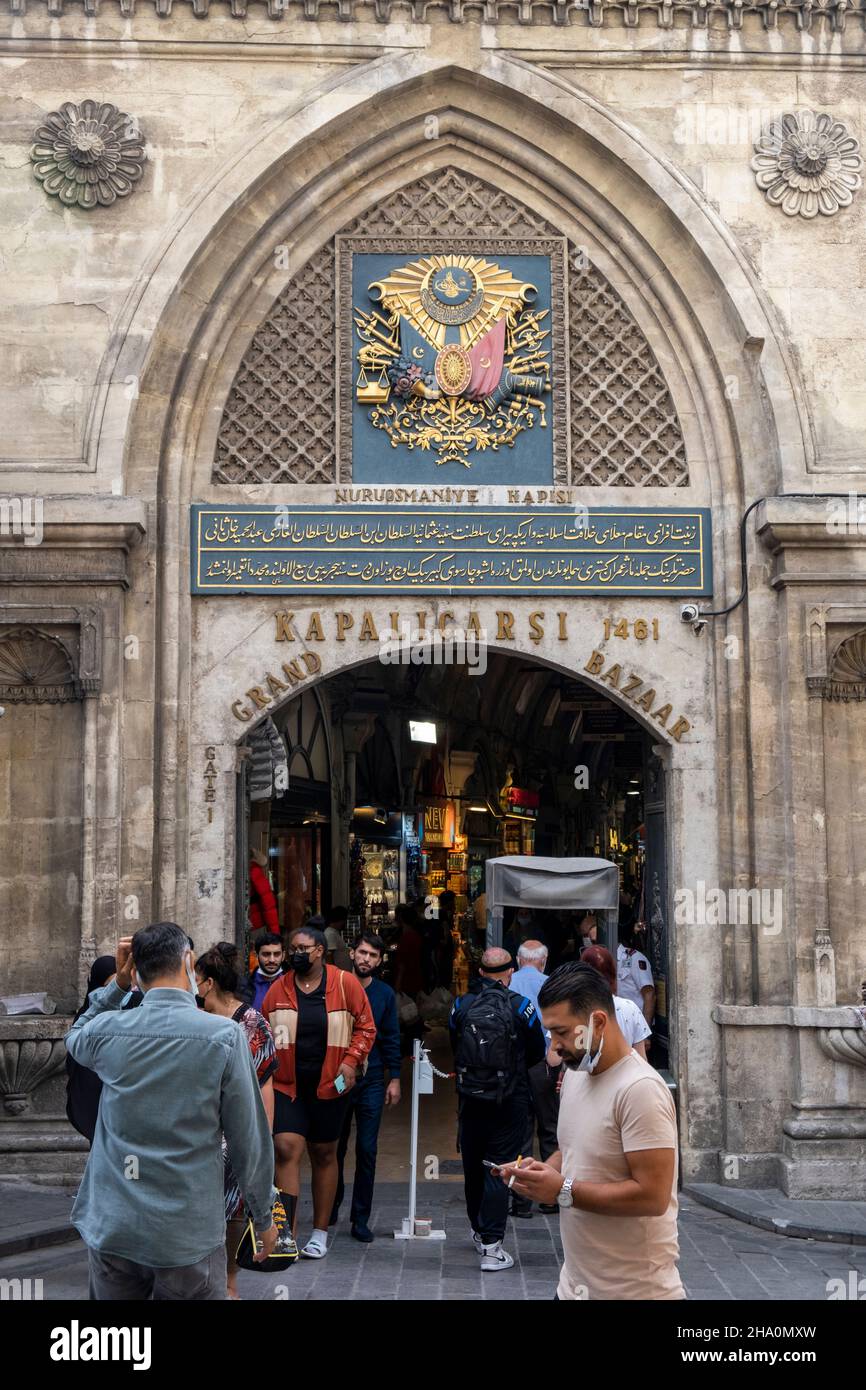 Historic Grand Bazaar gate with tourists in Istanbul old city Stock ...