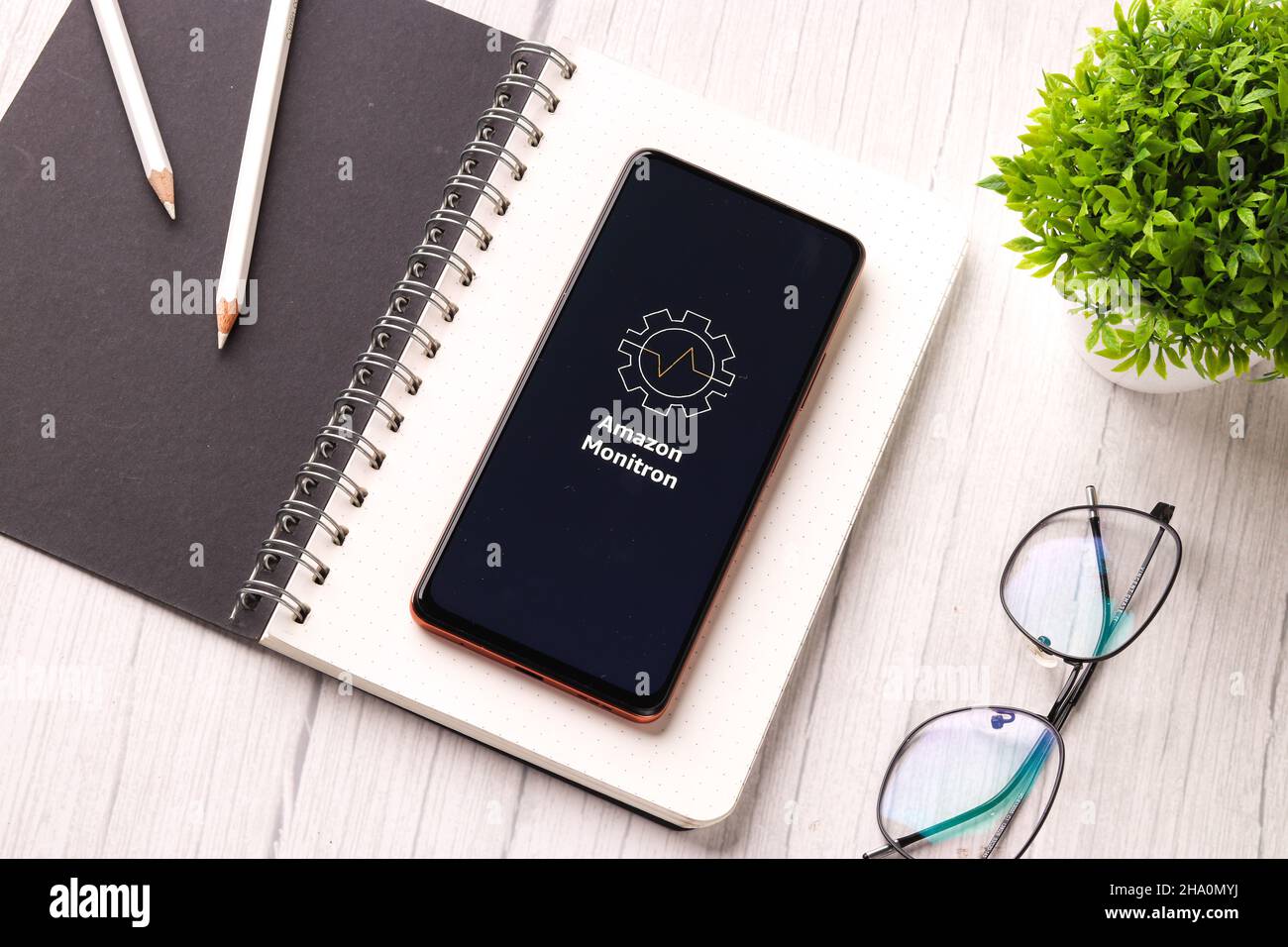 West Bangal, India - December 05, 2021 : Amazon Monitron logo on phone ...