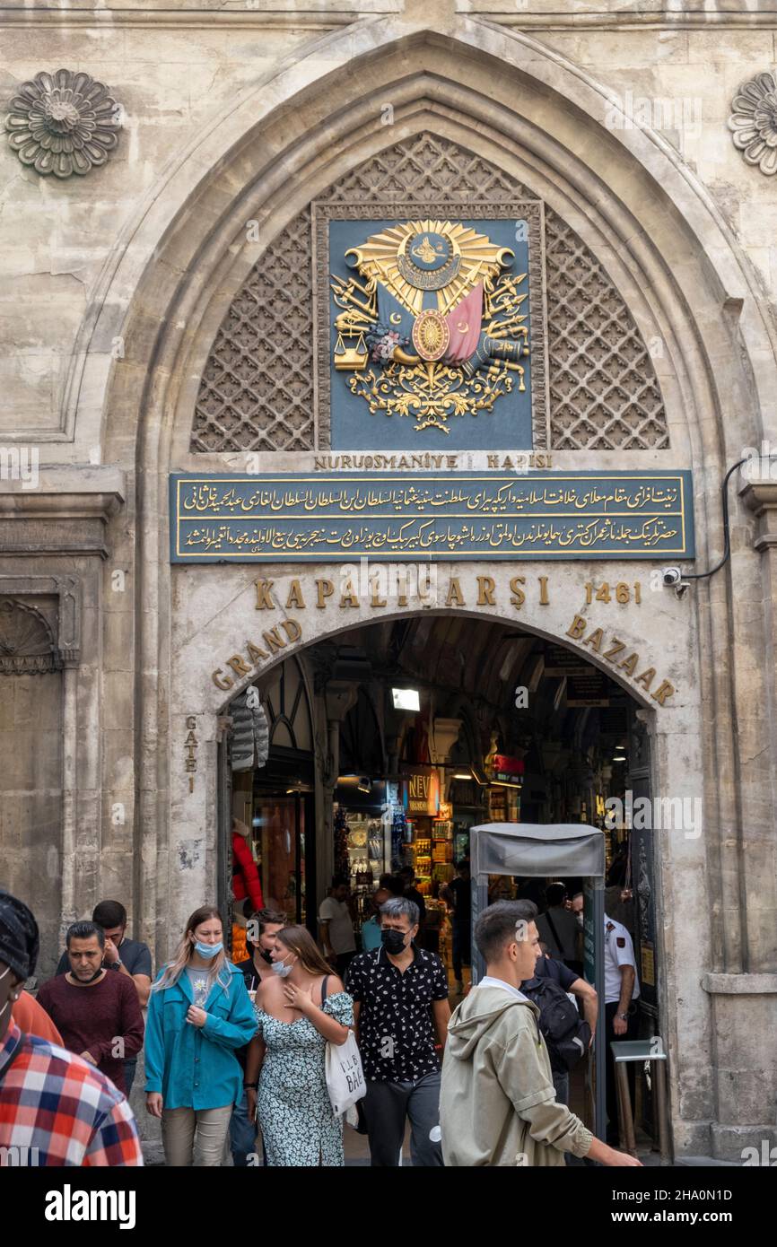 Historical Grand Bazaar gate with tourists in Istanbul old city Stock ...