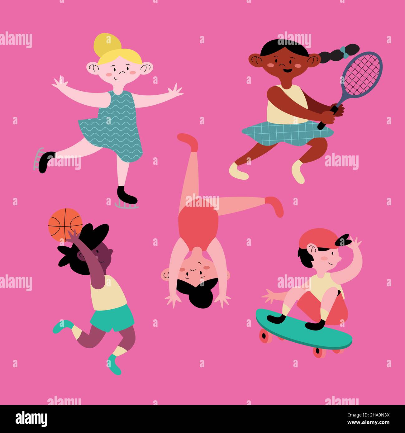 five kids practicing sports characters Stock Vector Image & Art - Alamy