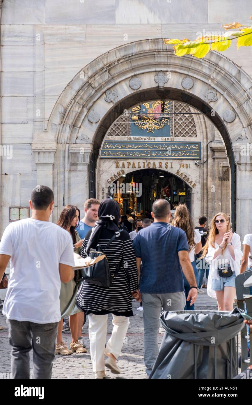Historical Grand Bazaar gate with tourists in Istanbul old city Stock ...