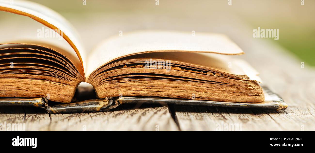 Old vintage opened holy bible book close-up. Faith, pray banner Stock ...