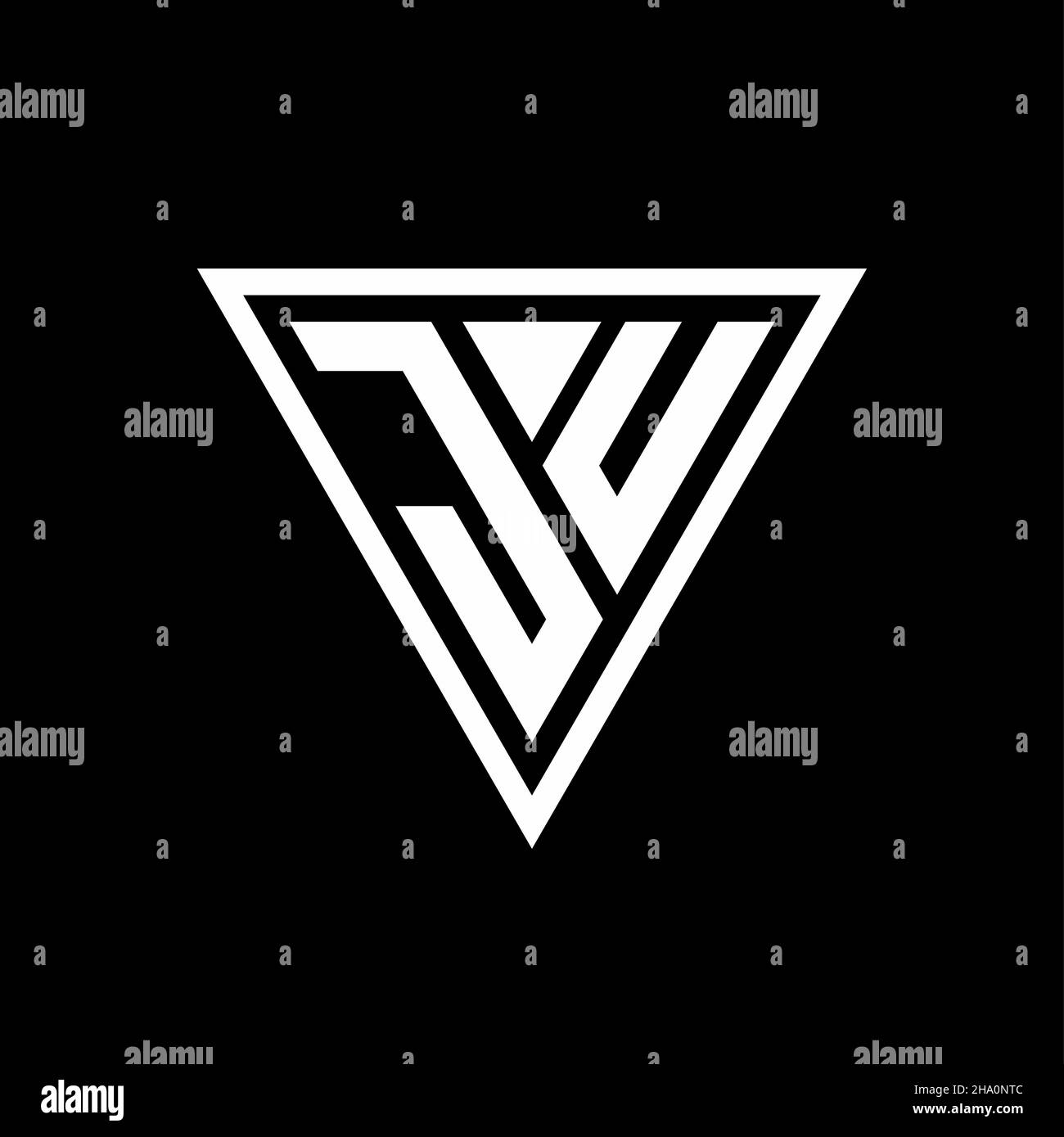 JU Logo monogram with tirangle shape isolated on black background ...