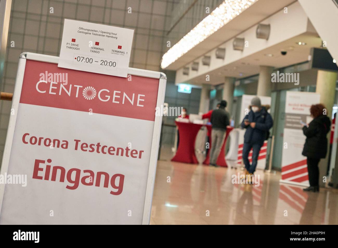 Hamburg, Germany. 09th Dec, 2021. A sign reading "Centogene Corona ...