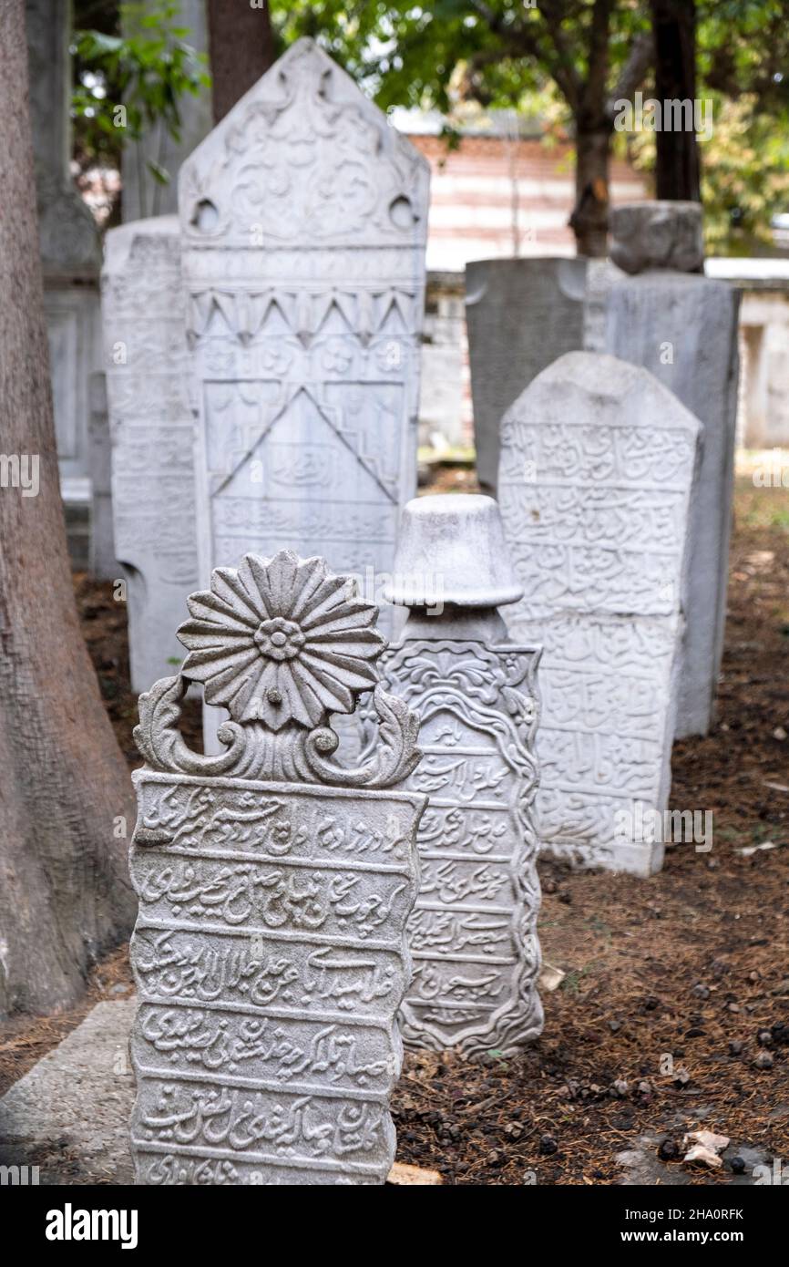 Old Turkish tomb stone in graveyard Stock Photo - Alamy