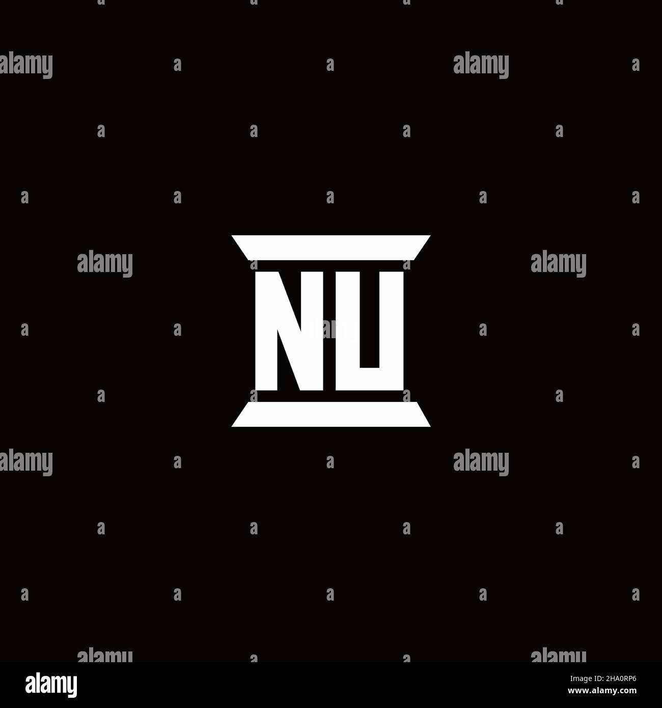 NU logo initial letter monogram with pillar shape design template isolated in black background ...