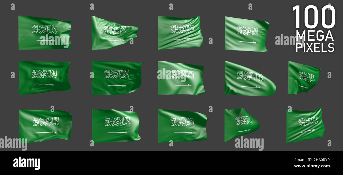 Saudi Arabia flag isolated - different realistic renders of the waving ...